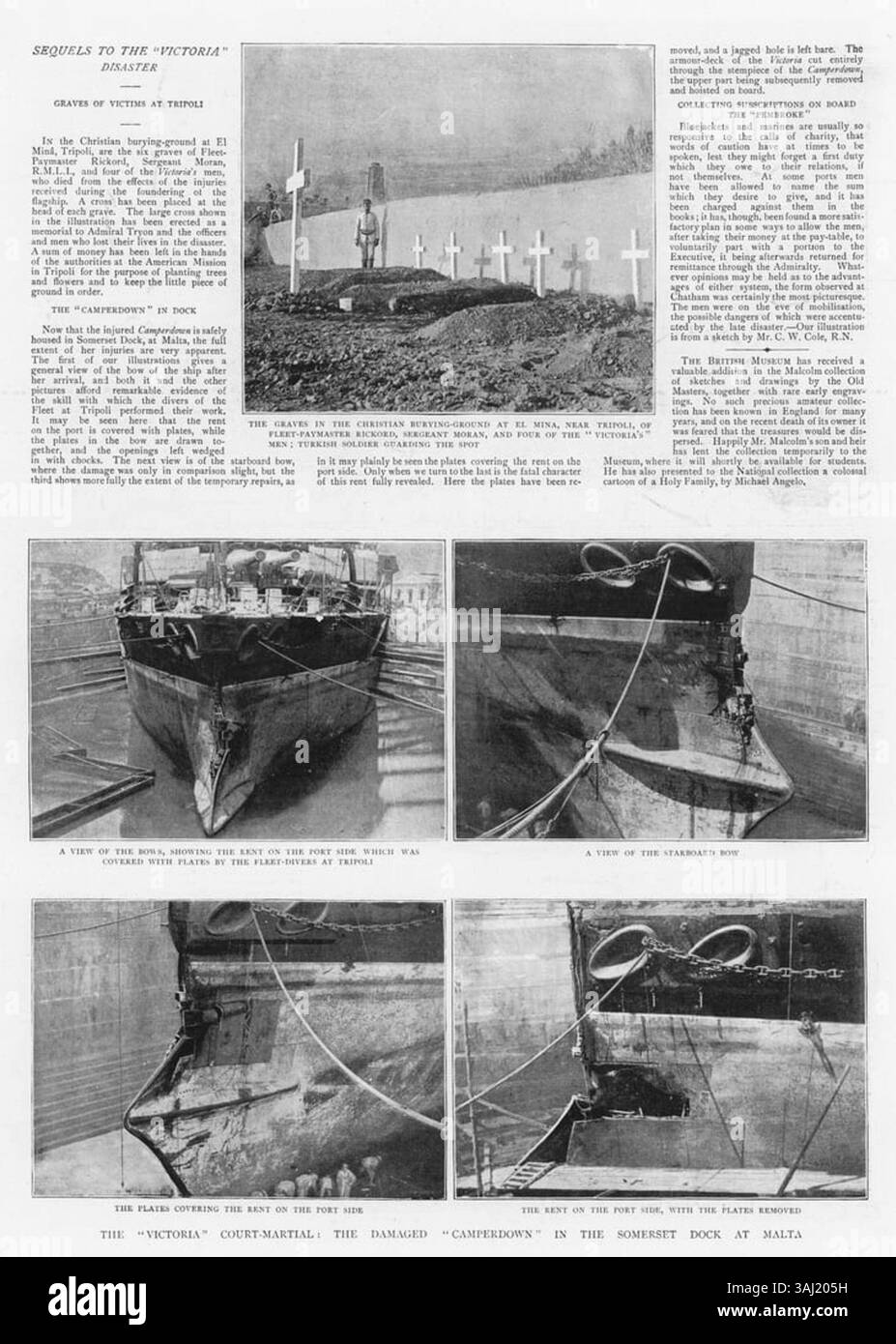 This 1893 illustration depicts the damaged HMS Camperdown in the ...