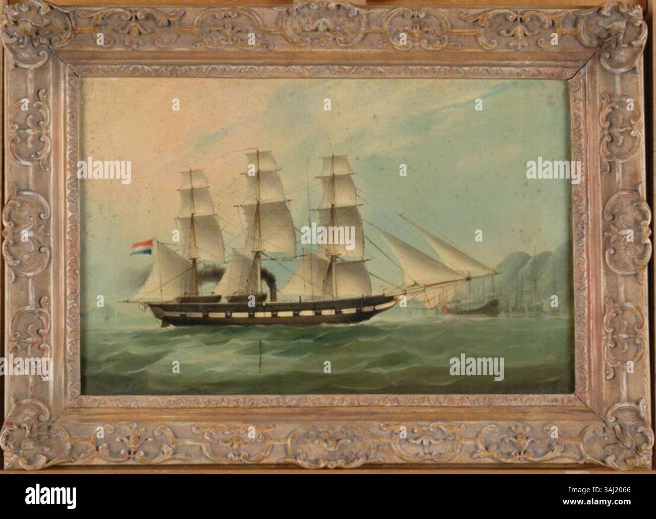 This painting from 1855 shows the Dutch steam corvette Zr.Ms. Medusa ...