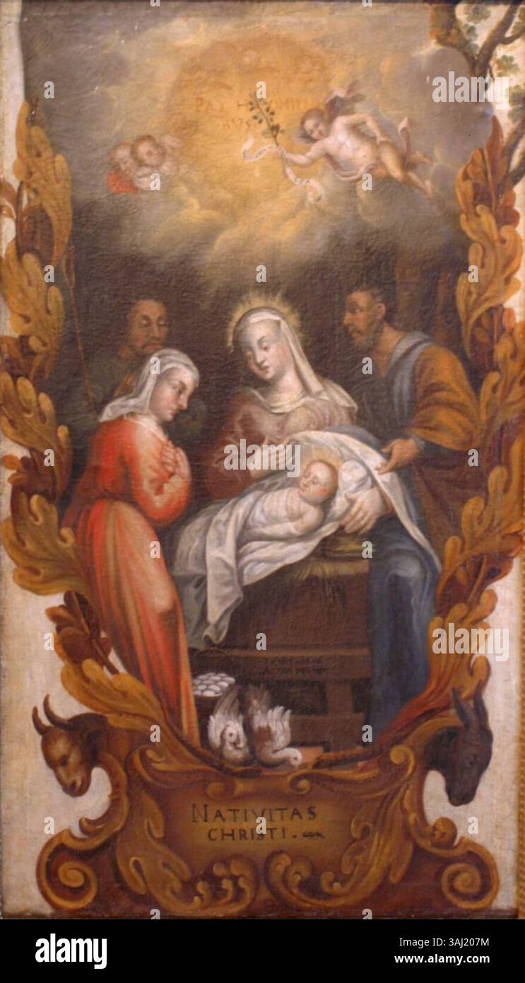 This 1676 oil painting, titled 'Kristusovo rojstvo,' depicts the ...