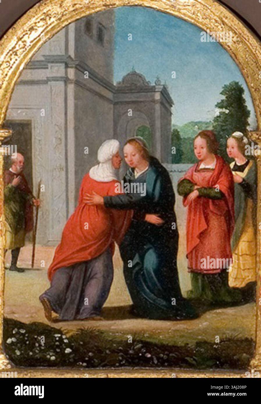 Anonymous French painting from 1543, part of a religious triptych depicting the Visitation ...