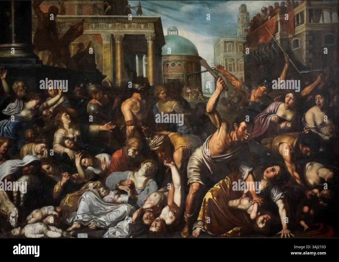 This 1615 painting by Louis Finson depicts the Massacre of the ...