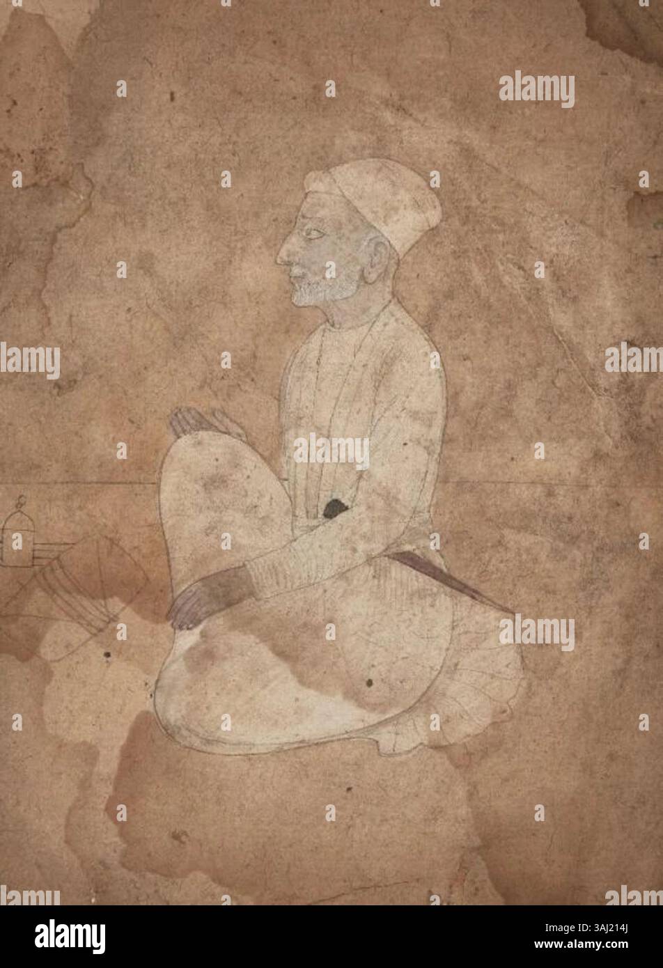 A drawing of Guru Angad, the second Sikh Guru, from the early 19th ...