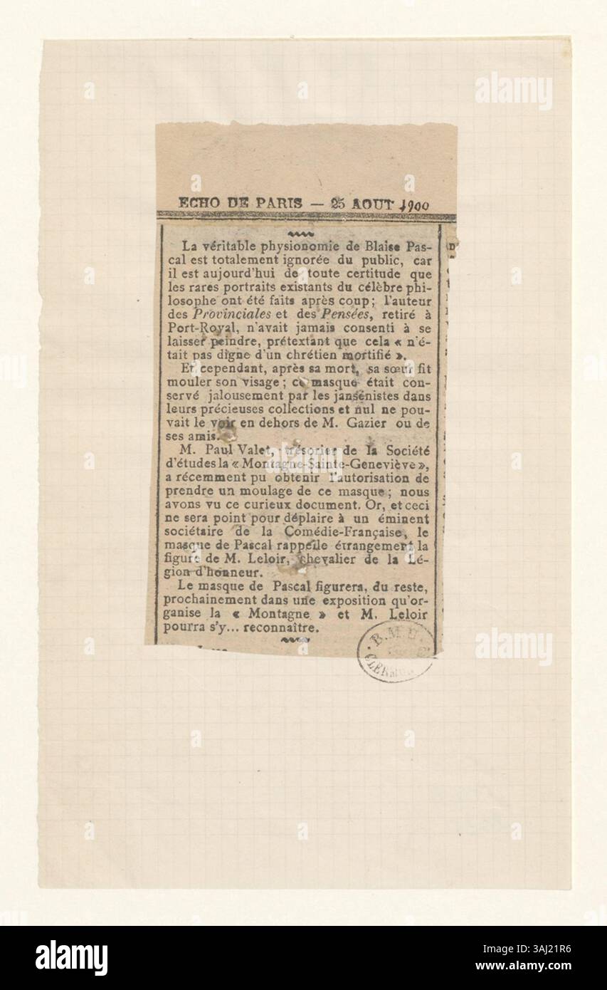 This print, part of the Boyer collection, shows the death mask of ...