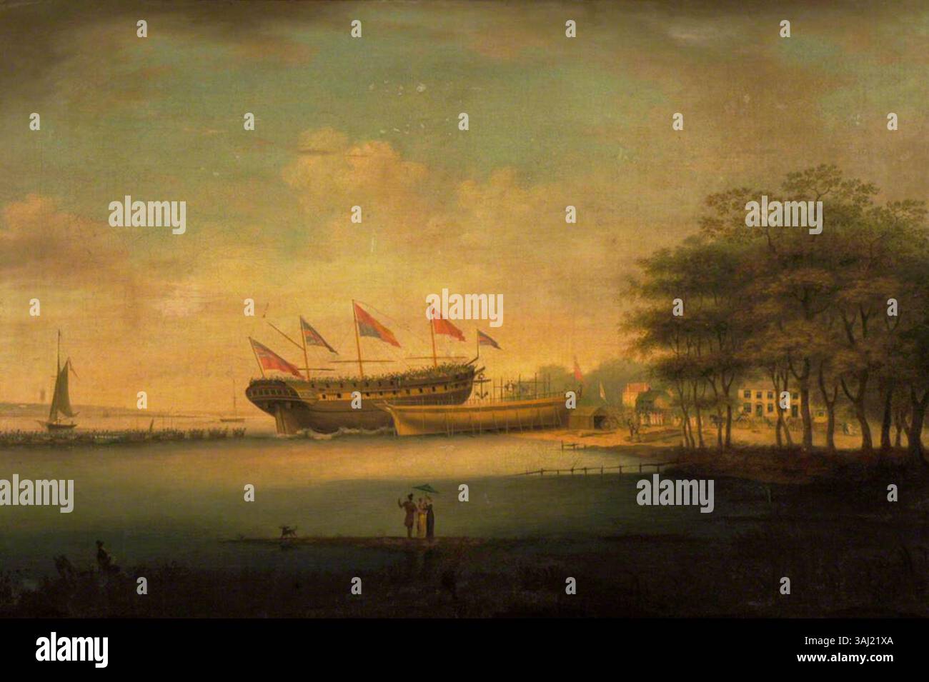 'Launch of HMS Magicienne at Fishbourne', a painting from circa 1812 by ...