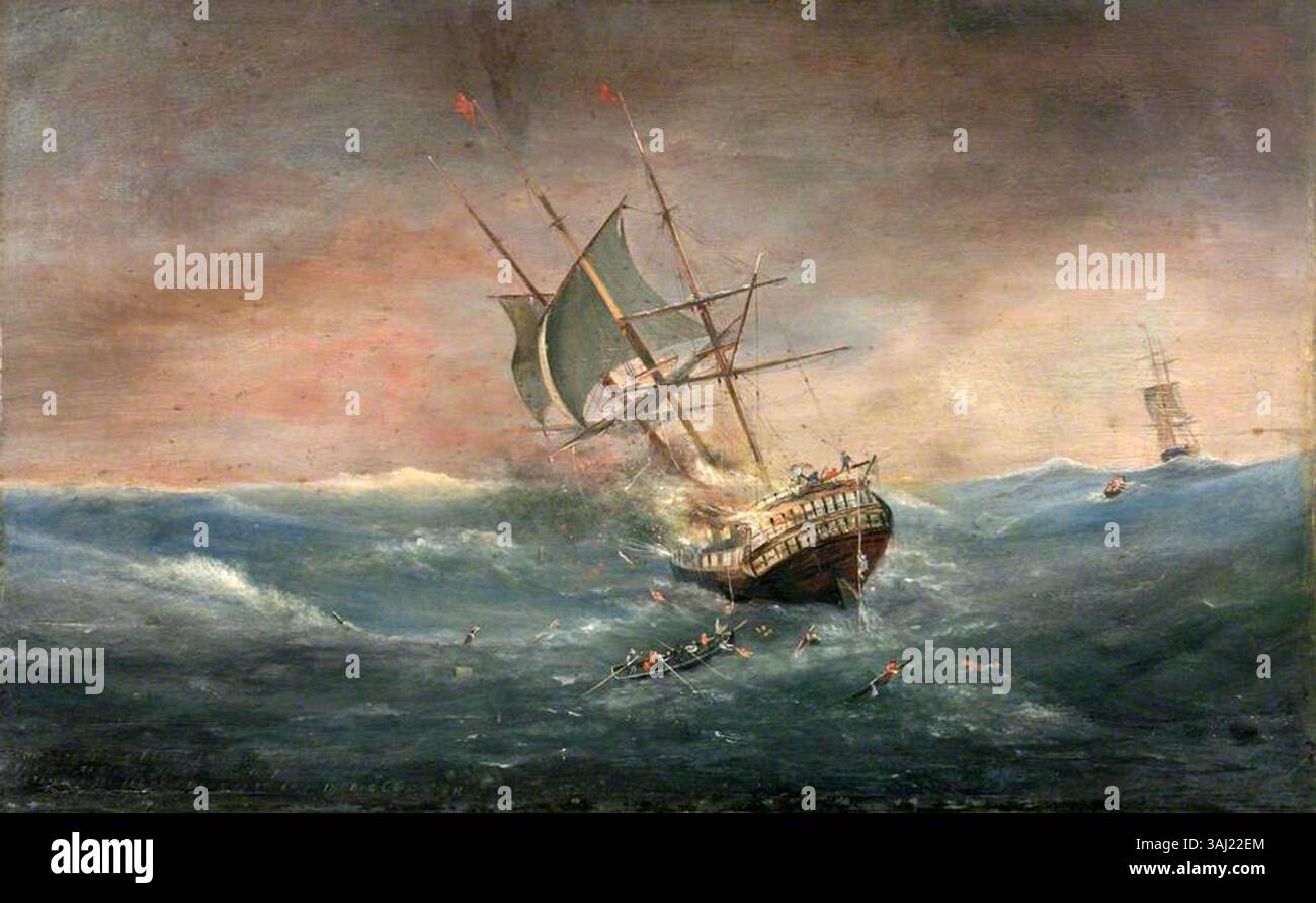 The painting 'The Loss of the Kent' from 1825 depicts a maritime ...