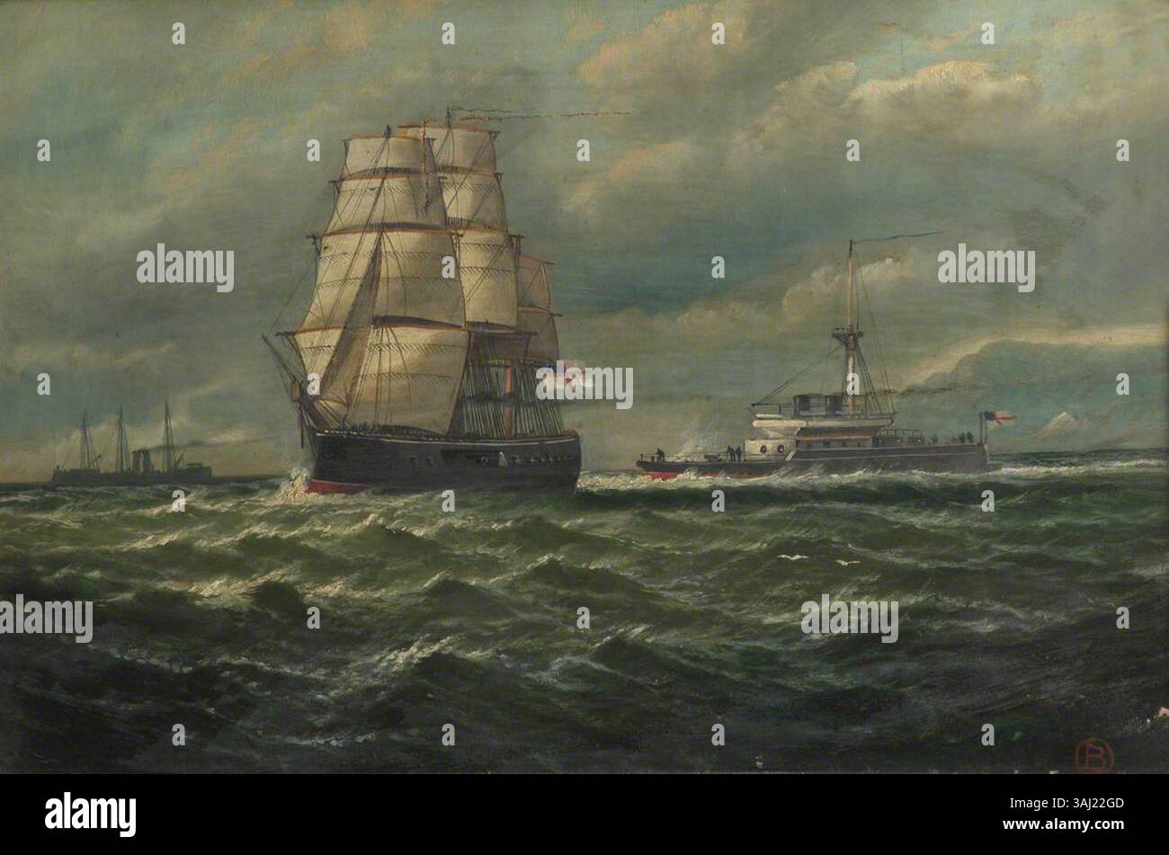 This oil on canvas painting depicts the HMS Sultan and HMS Devastation ...