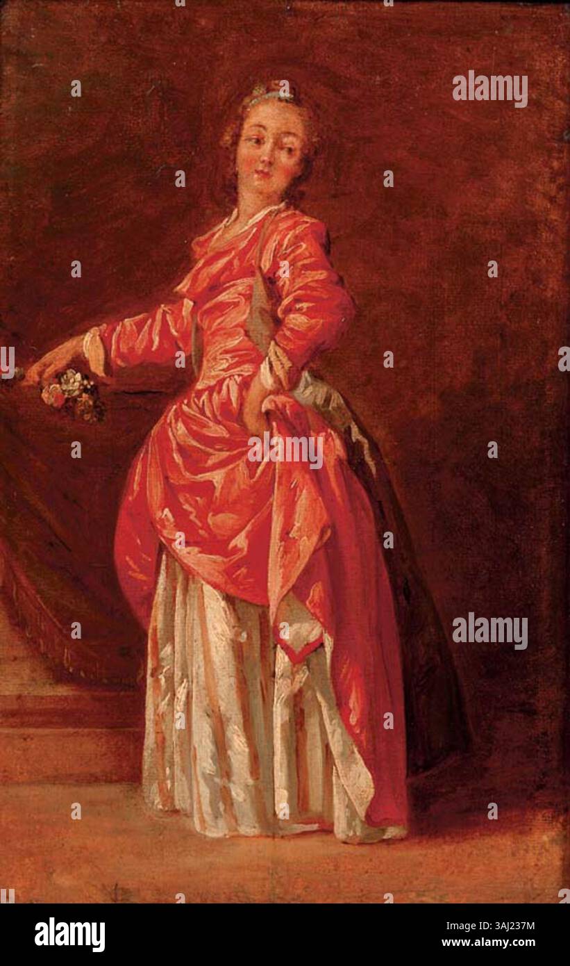 A portrait of a lady in a red dress, painted by Jean-Baptiste Le Prince ...