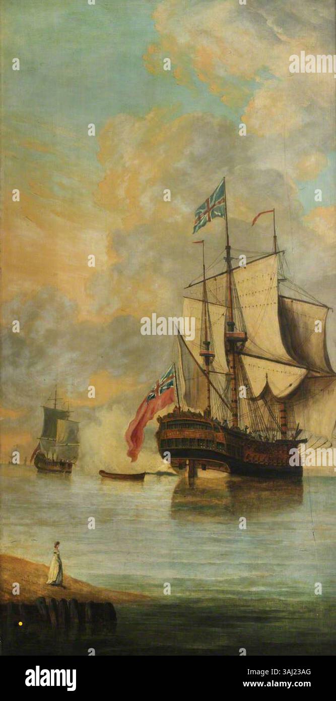 Monamy Swaine’s 1793 oil painting depicts an English flagship saluting ...