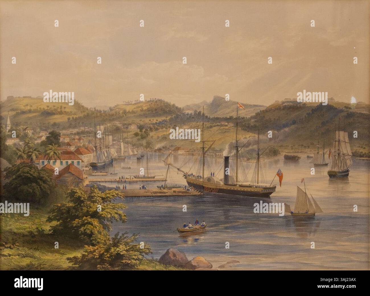 This 1849 watercolour by Captain Henry A. Turner depicts the harbour of ...