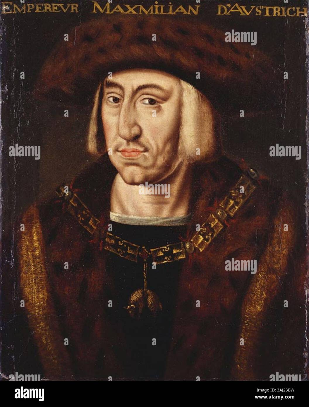 This painting, attributed to the Master of Frankfurt, depicts Emperor Maximilian I (1459-1519 ...