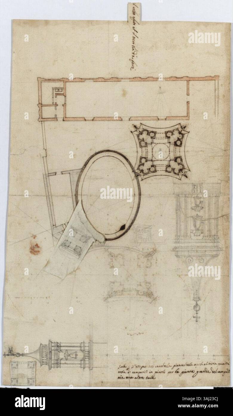 Francesco Borromini's detailed drawing showcases both the bell tower ...
