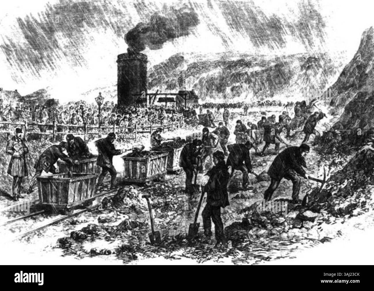 This 1866 wood engraving depicts the action of filling the cupola shaft ...