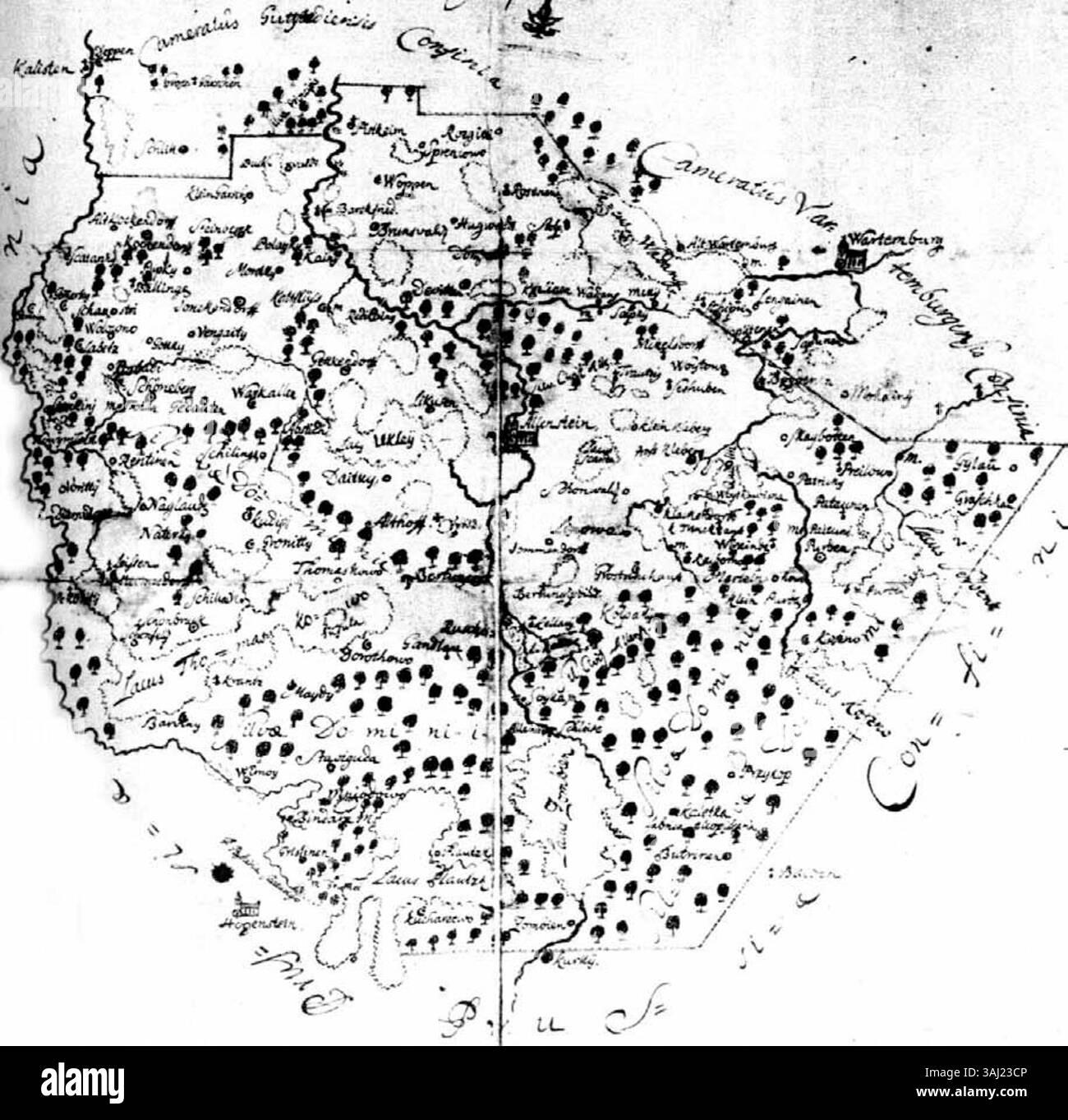 This 17th-century map shows the administrative district of Allenstein ...