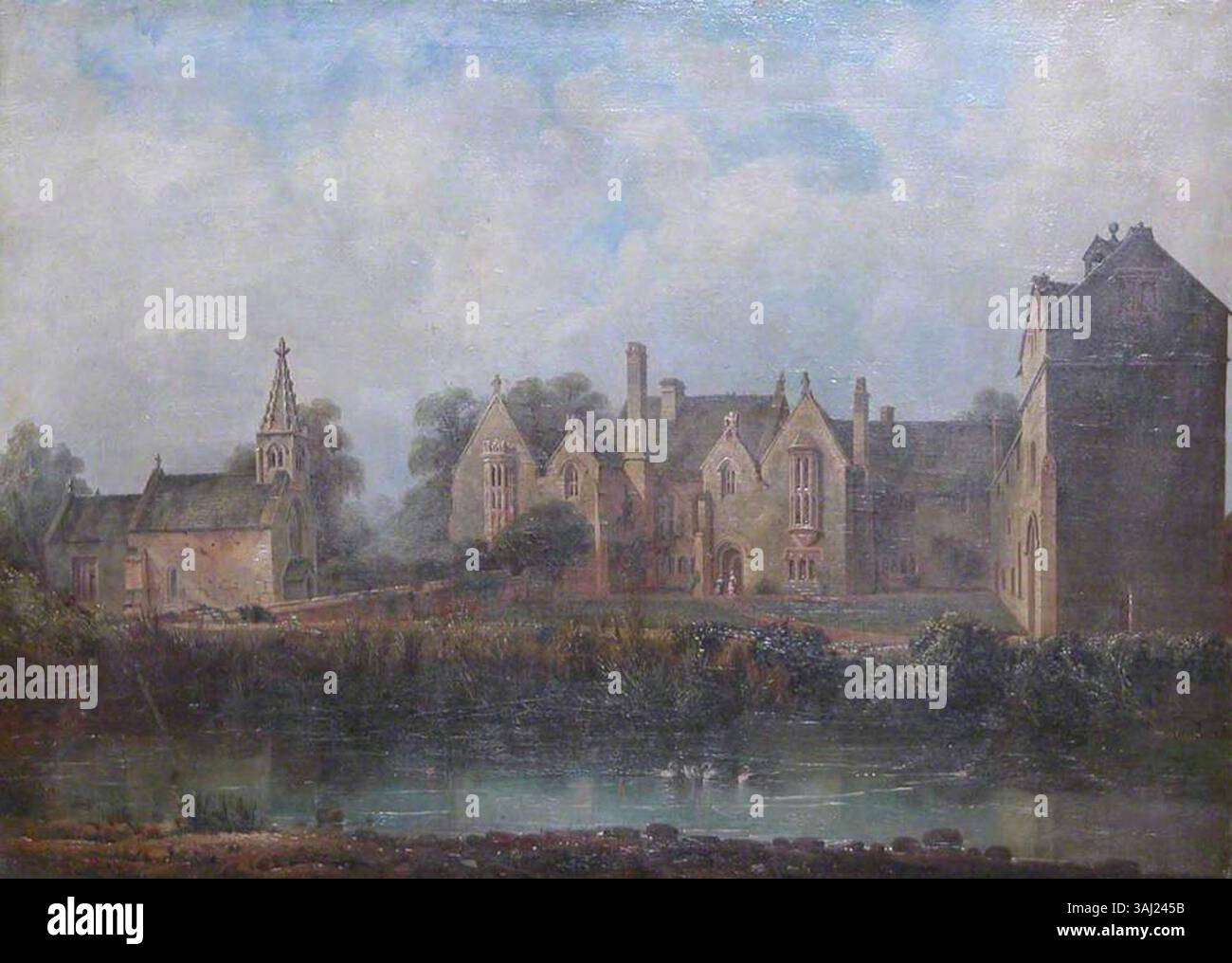 A 19th-century landscape painting of Great Chalfield Manor viewed from ...