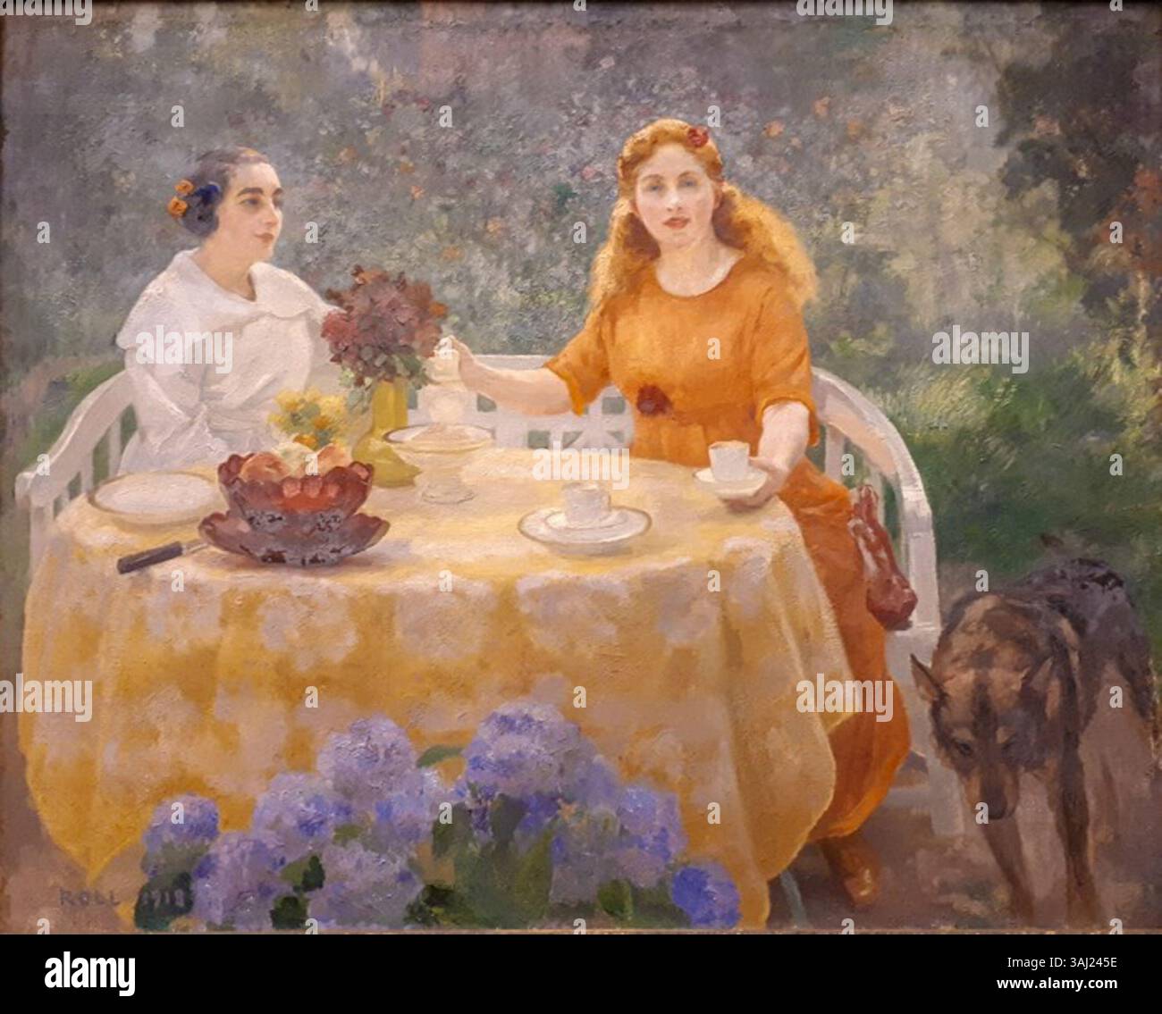 'La Tasse de thé' by Alfred Roll, painted in 1918, features two women ...