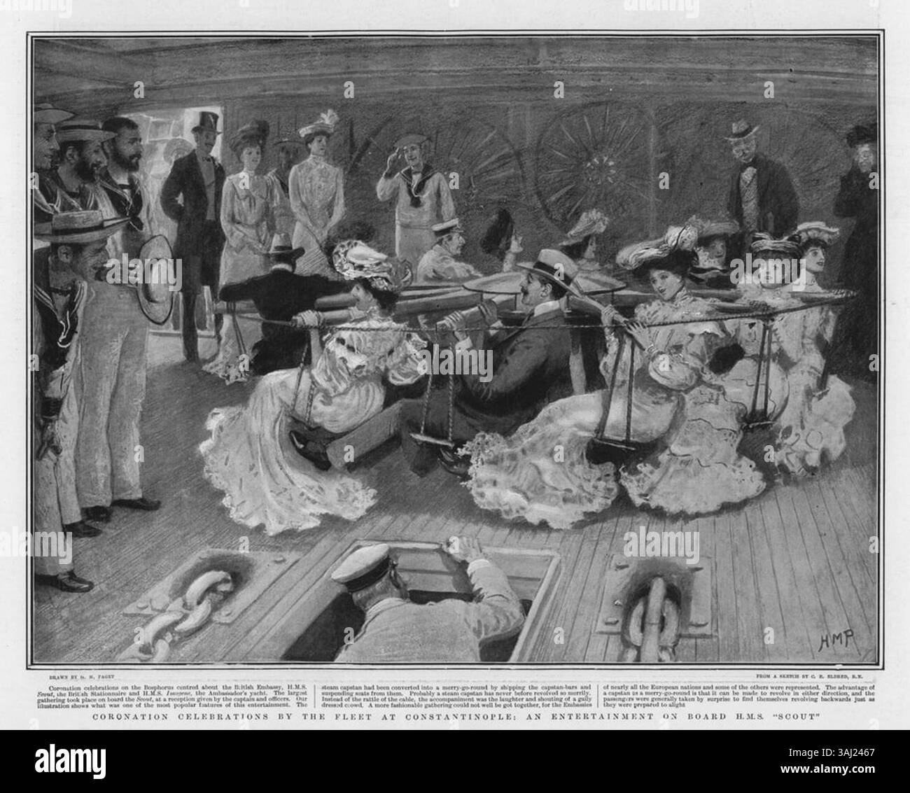 Illustration depicting the coronation celebrations of the British fleet ...