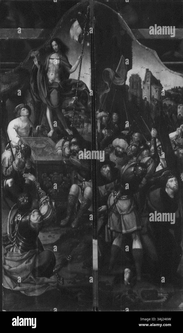 This religious triptych, attributed to the Master of 1518, depicts scenes from the Passion of ...