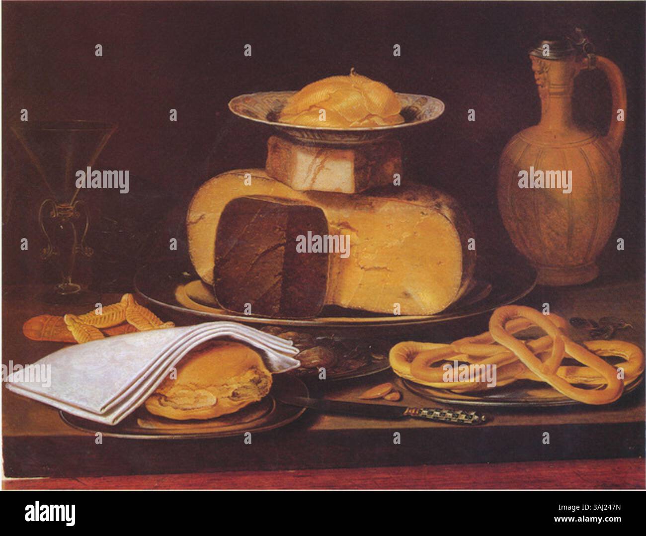 A still life painting by Clara Peeters, created circa 1615, depicting a ...