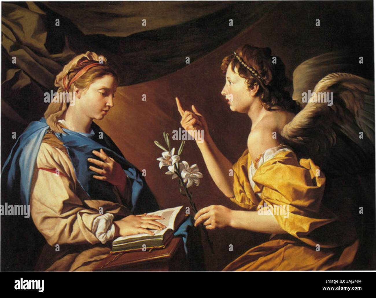 Matthias Stom's painting 'The Annunciation,' created circa 1630, depicts the biblical scene ...