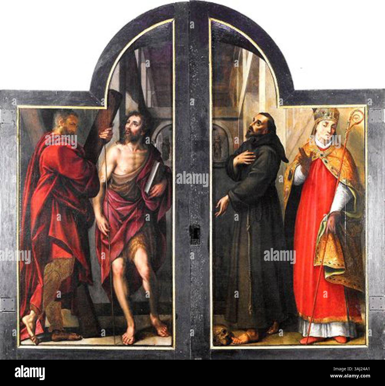 The outer doors of a Pentecost triptych by Anthonie Blocklandt van Montfoort depict Saints ...