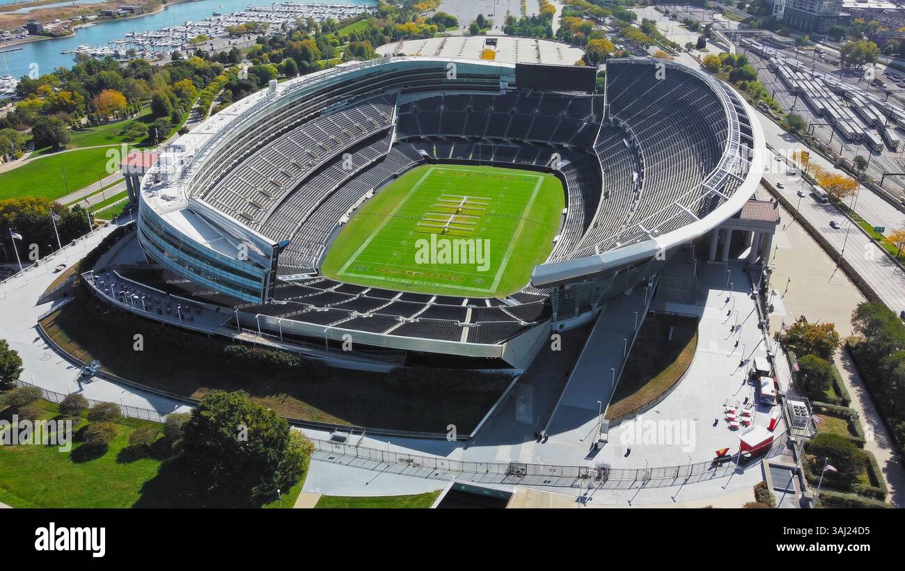 Chicago Illinois 17.10.2024. Aerial View of Modern Football Stadium and ...