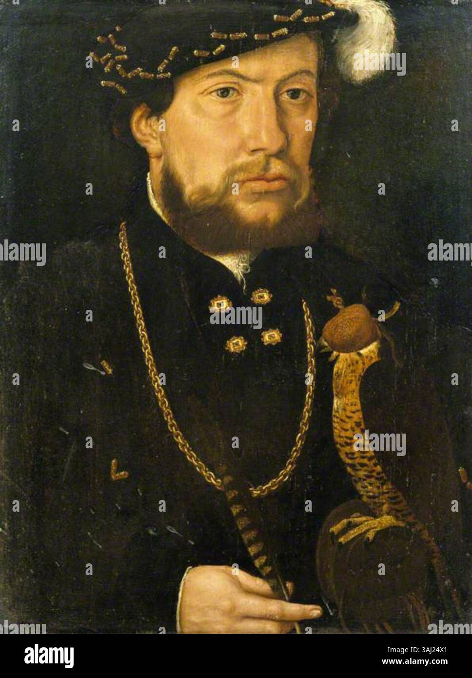 This German School painting portrays an unknown man with a hooded hawk ...