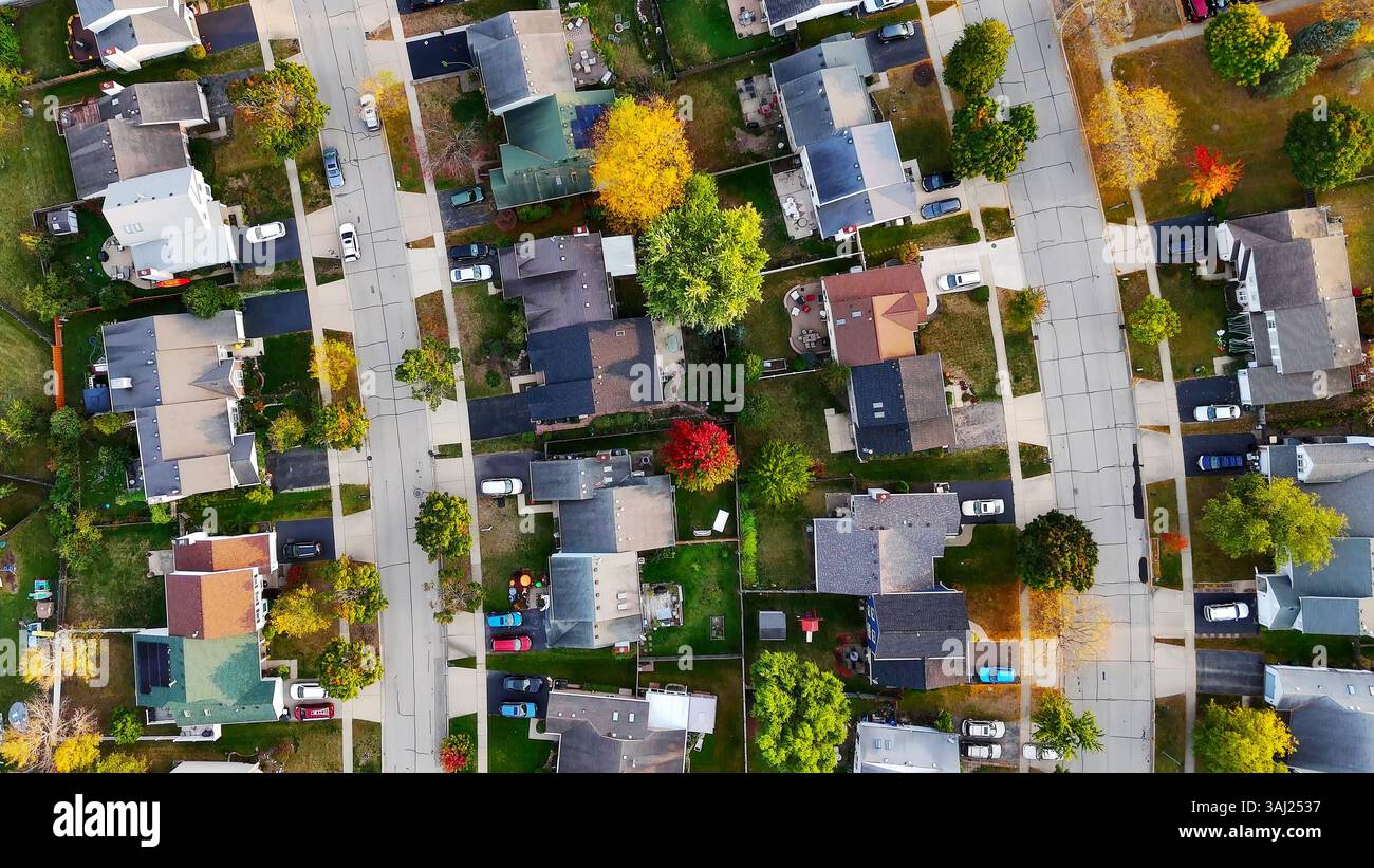 Aerial View of Suburban Neighborhood Streets. Top-down view of a ...