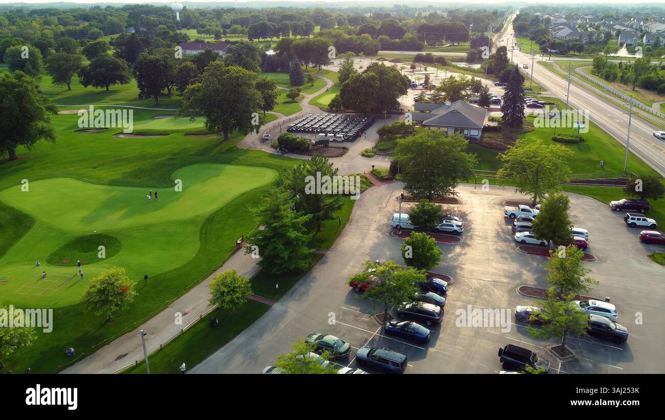 Aerial View of Golf Course and Parking Lot. Aerial perspective of a ...