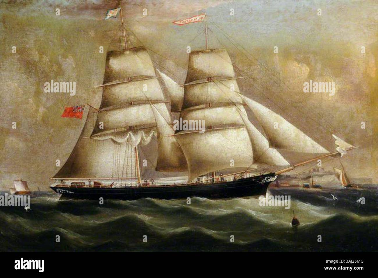 This painting depicts the brig 'Island Belle,' which was wrecked off ...