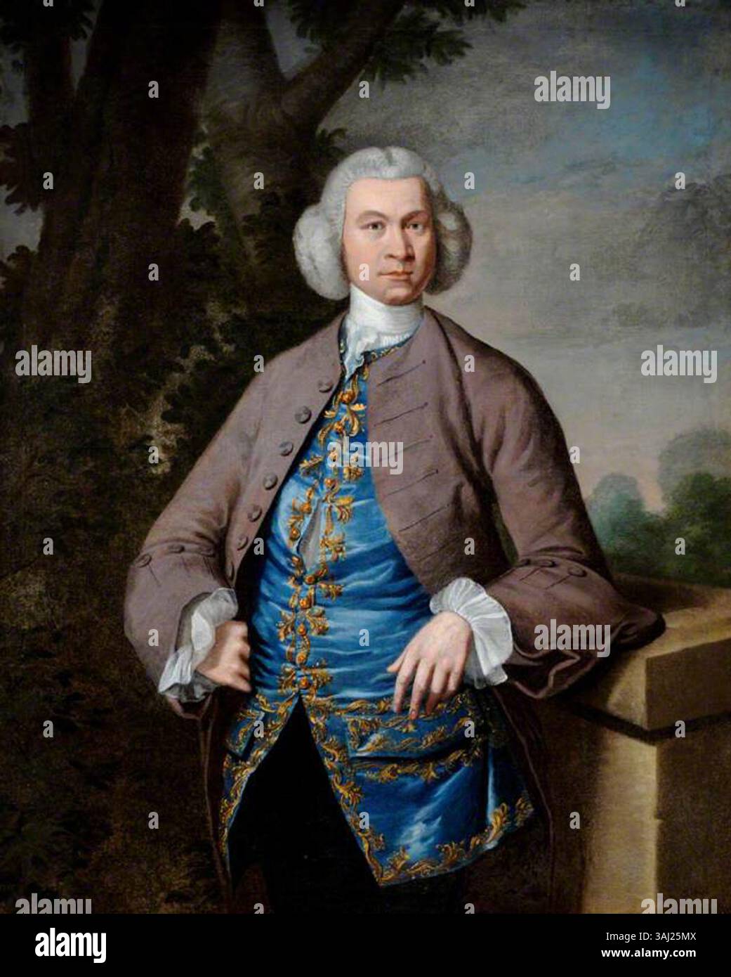 This portrait, attributed to Herman van der Myn, depicts an unknown gentleman wearing a blue ...