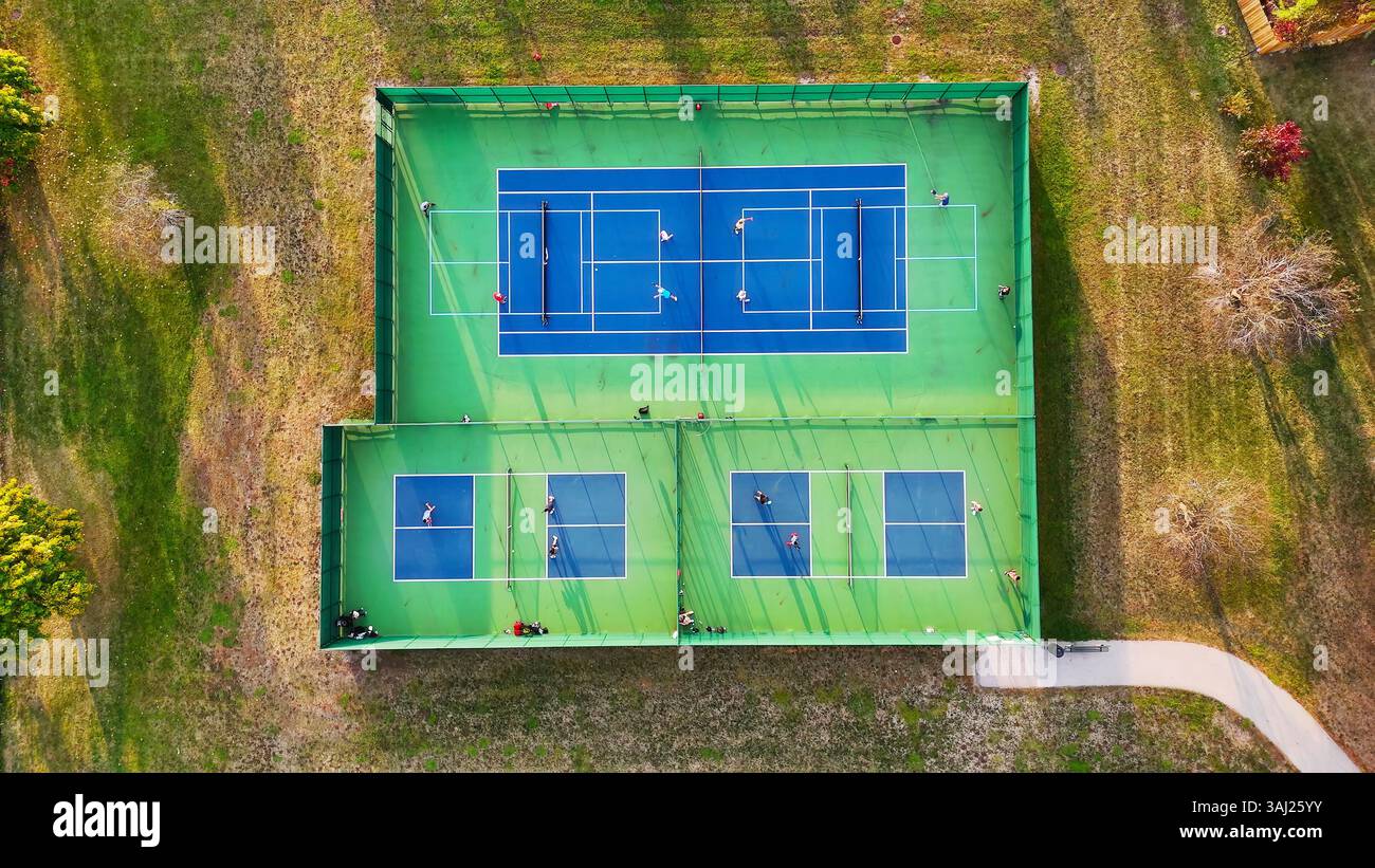 Aerial View of Outdoor Tennis and Pickleball Courts. A top-down view of ...