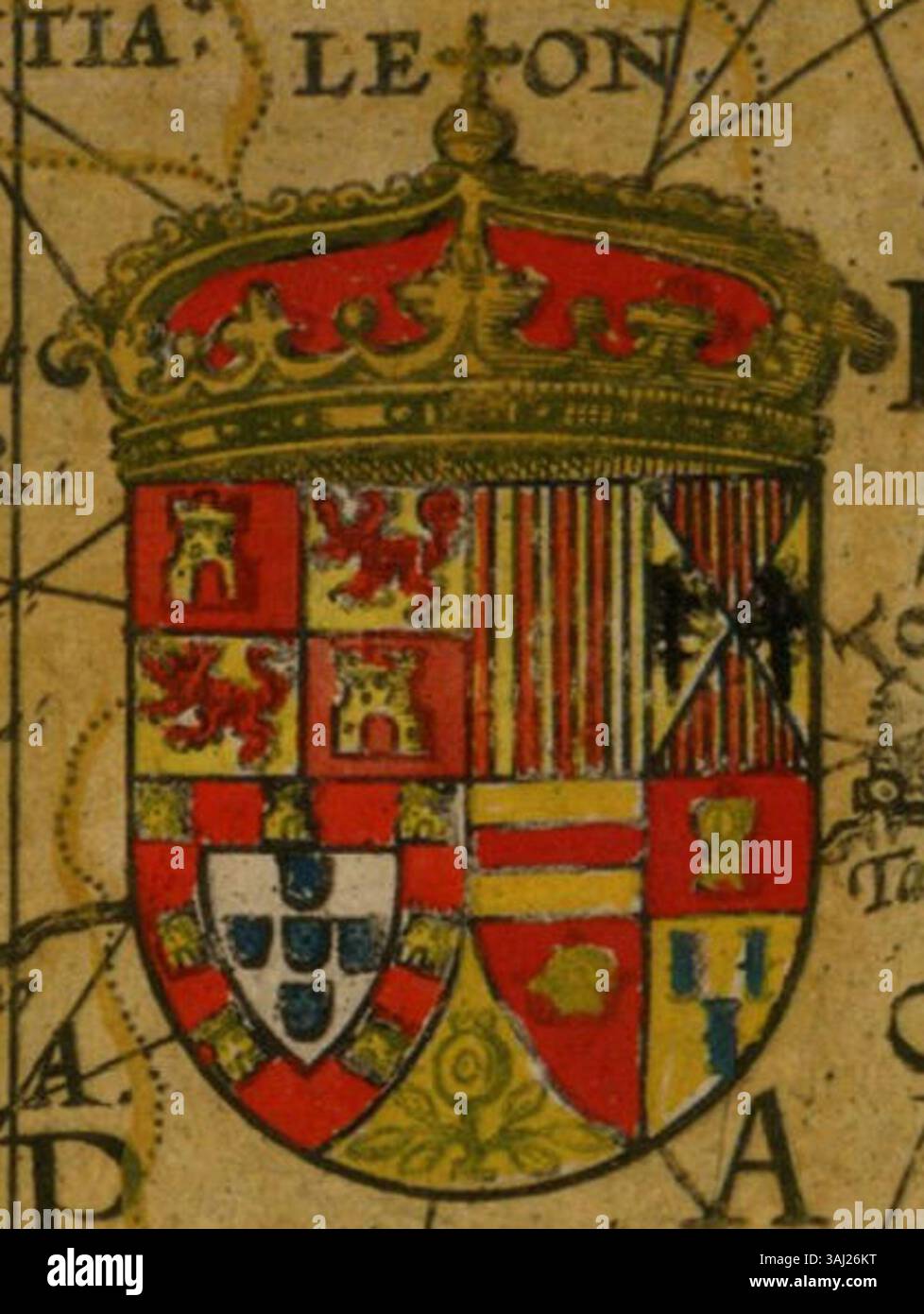 The royal shield of the Spanish monarchy in the Universe Europae ...