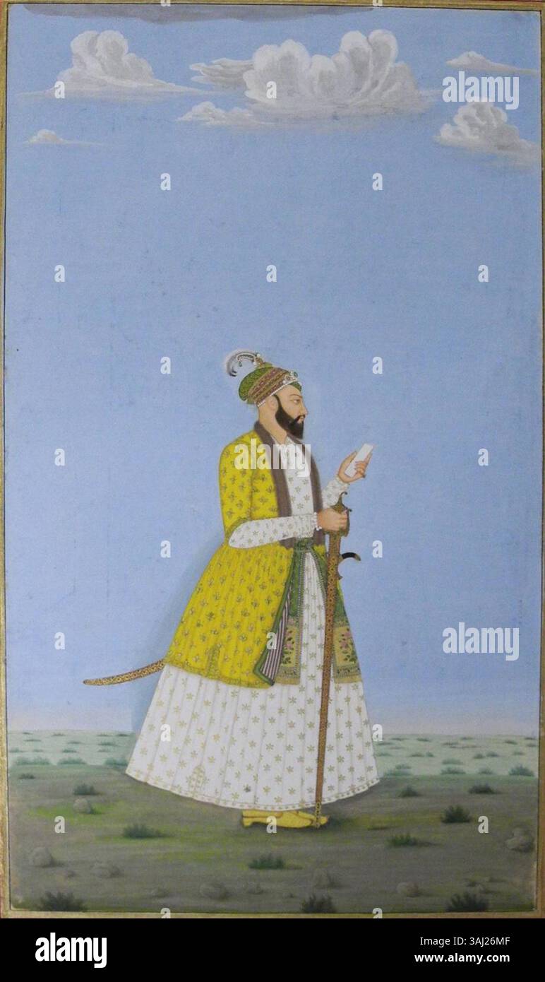A cropped portrait of Safdar Jang, Nawab of Awadh, painted in ink ...