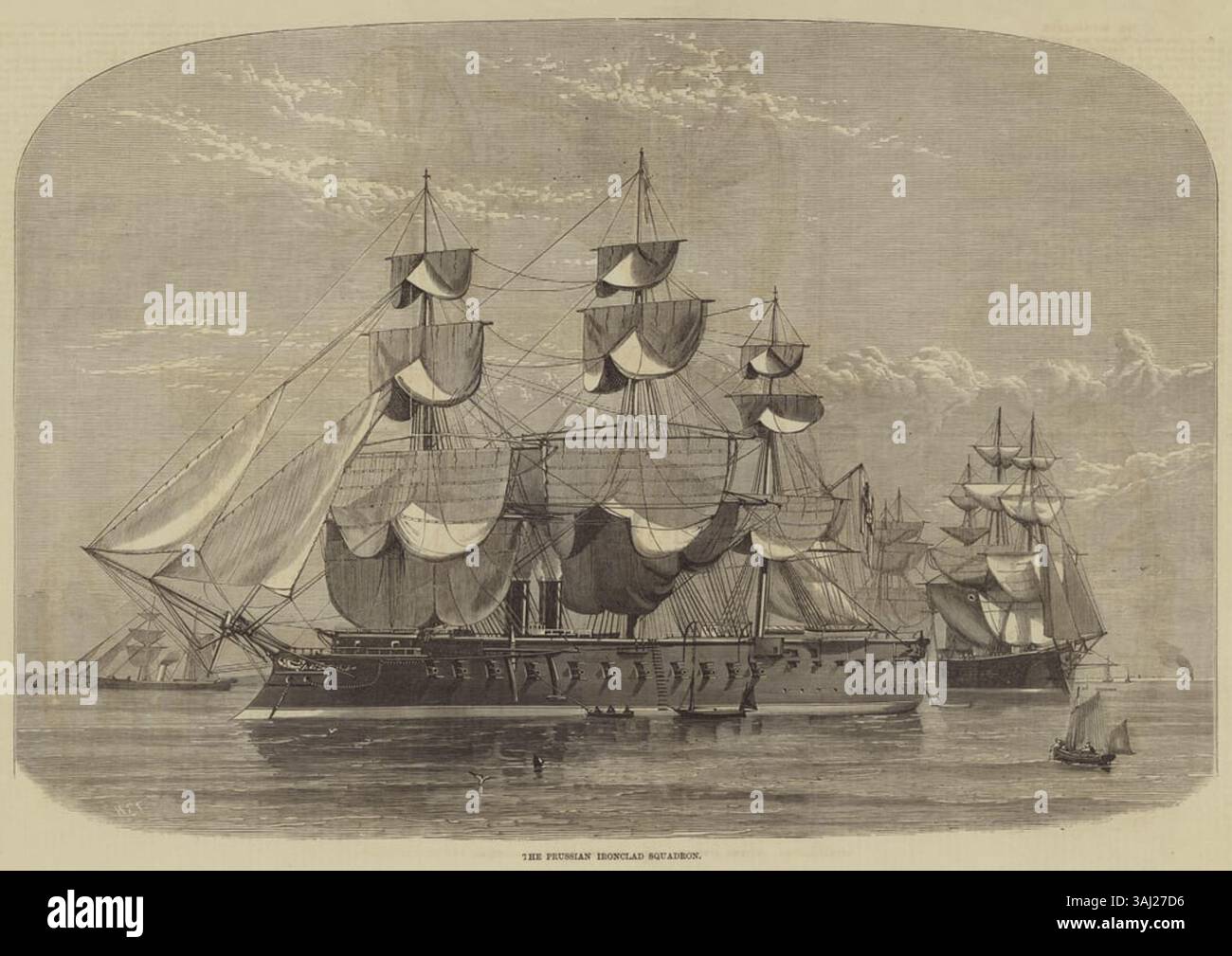 Illustration of the Prussian Ironclad Squadron in 1870, featuring the ...