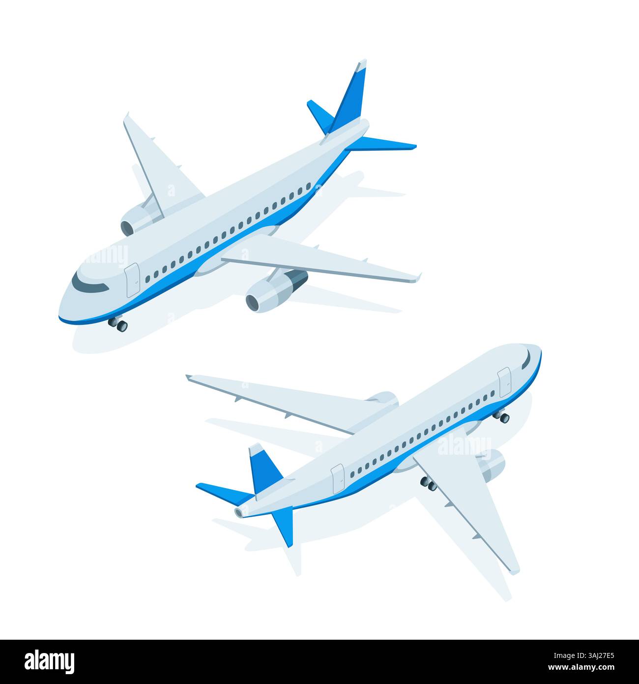 isometric passenger plane front and back view, in color on a white ...