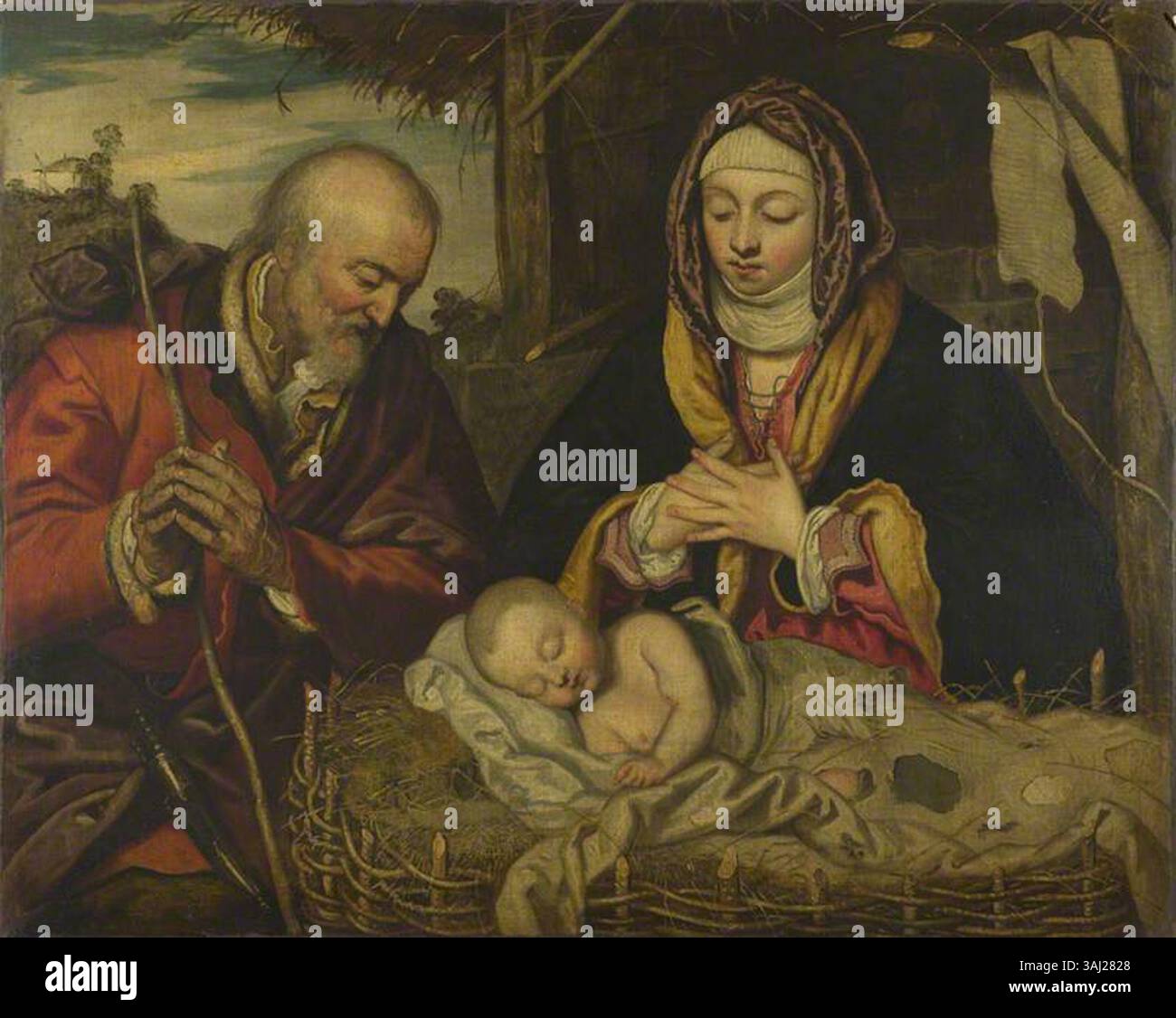 Follower of Jacopo Tintoretto, The Nativity, circa 1590. This religious painting depicts the ...