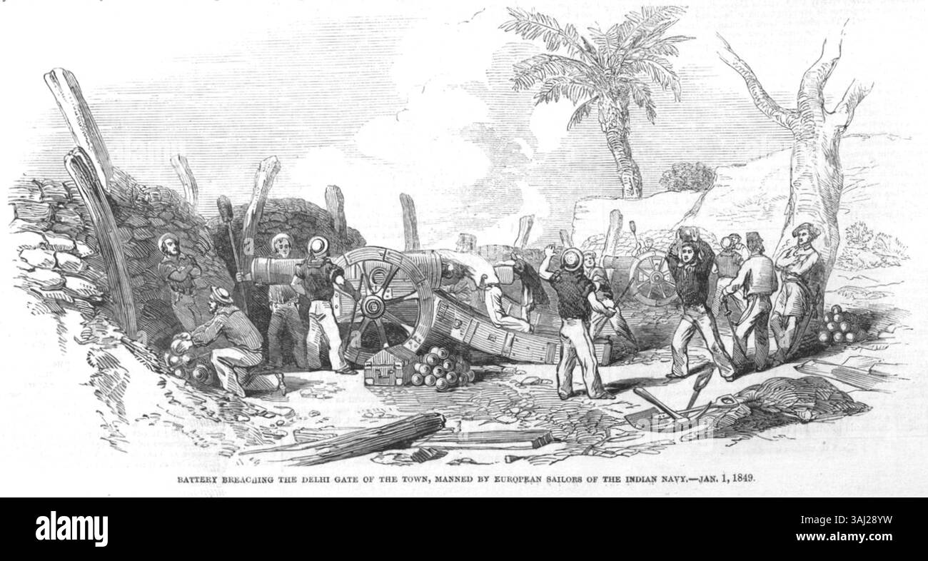 The image depicts a dramatic scene on January 1, 1849, where European ...