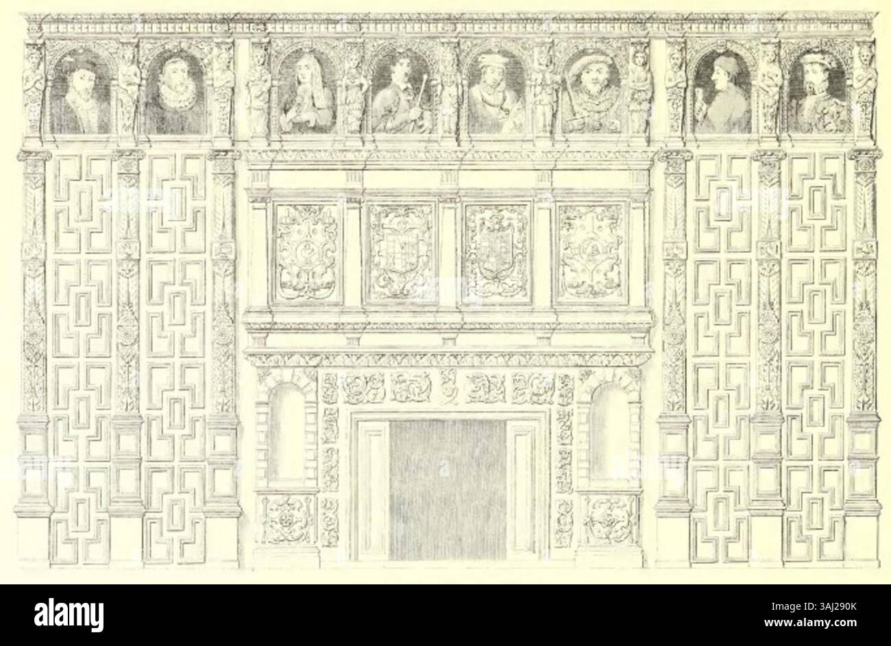This engraving depicts the upper end of the old dining room at Weston ...