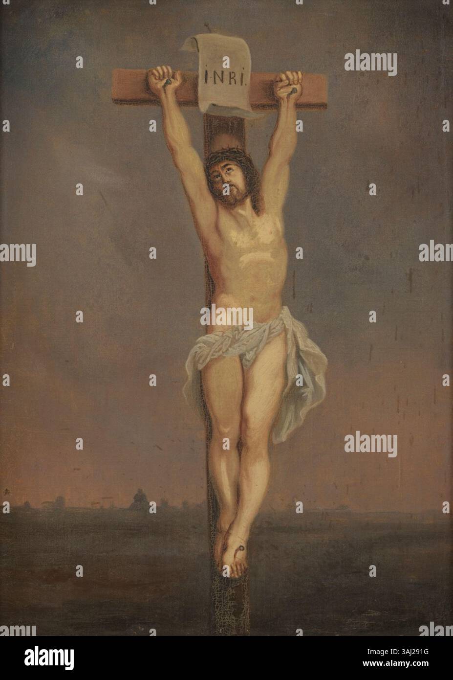 This painting, in the manner of Peter Paul Rubens, depicts the crucifixion of Jesus. Created in ...