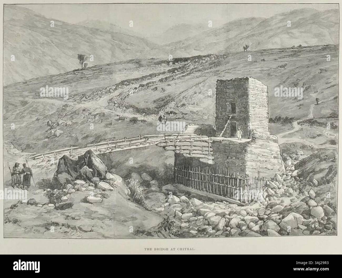 The Chitral Expedition's depiction of the bridge at Chitrall, British ...