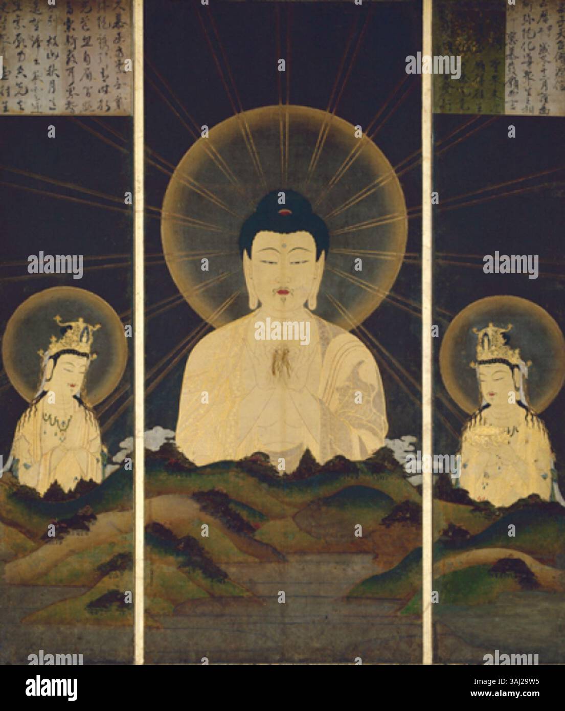 'Amida Coming Over the Mountain' depicts the Buddha Amida’s descent to the Pure Land, a central ...