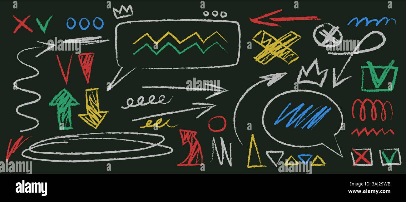 Colorful chalk doodle elements on blackboard - frames and borders ...