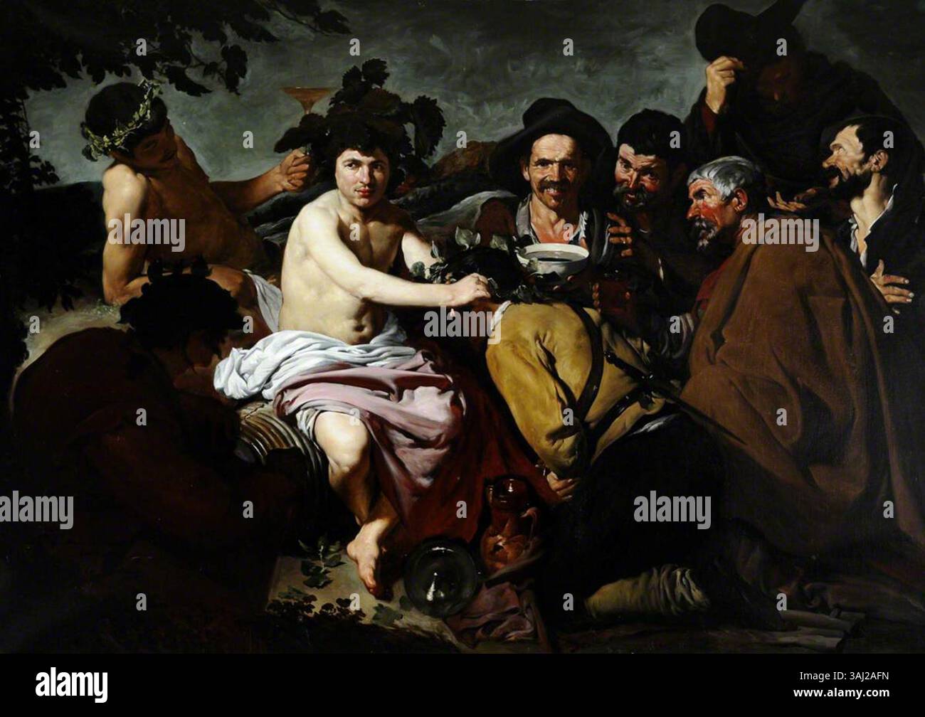 An oil painting after Diego Velázquez, titled 'Los Borrachos' (The ...