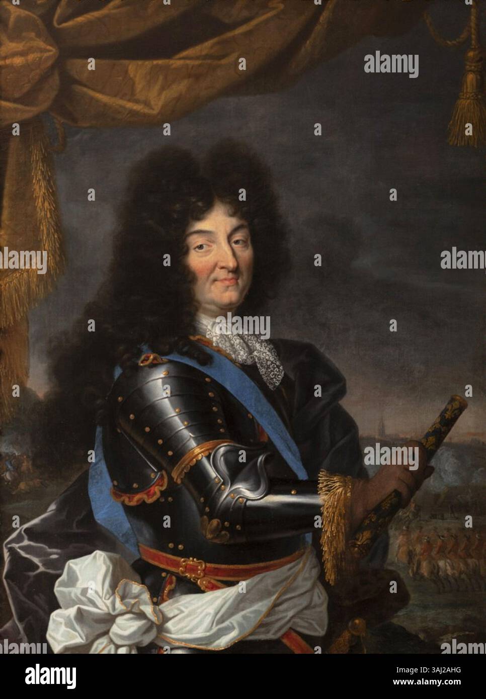 Portrait of Louis XIV in armor and the Grand Dauphin, painted by a follower of Hyacinthe Rigaud ...