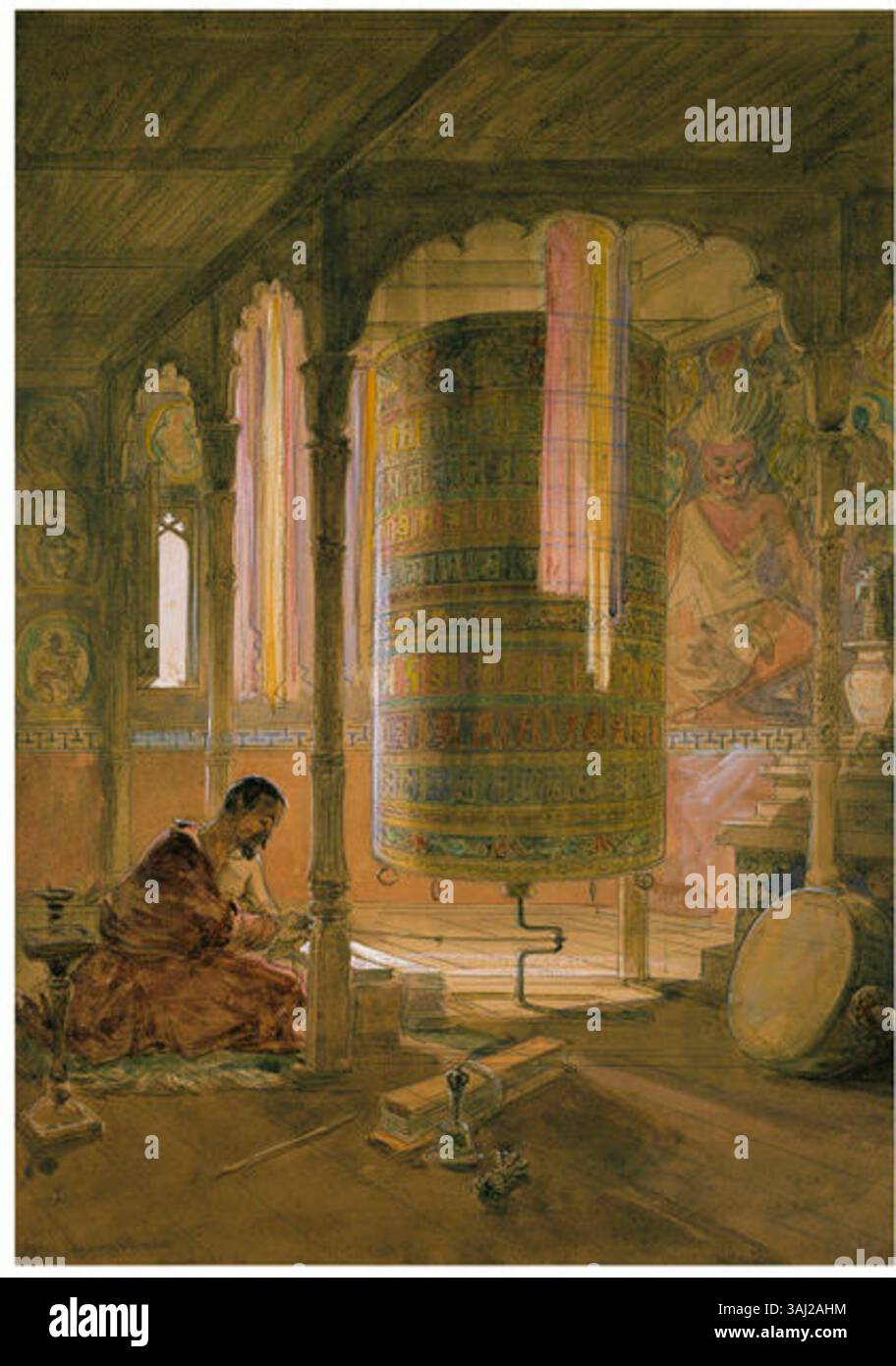 William Simpson’s painting from 1861 depicts a lama working the prayer ...