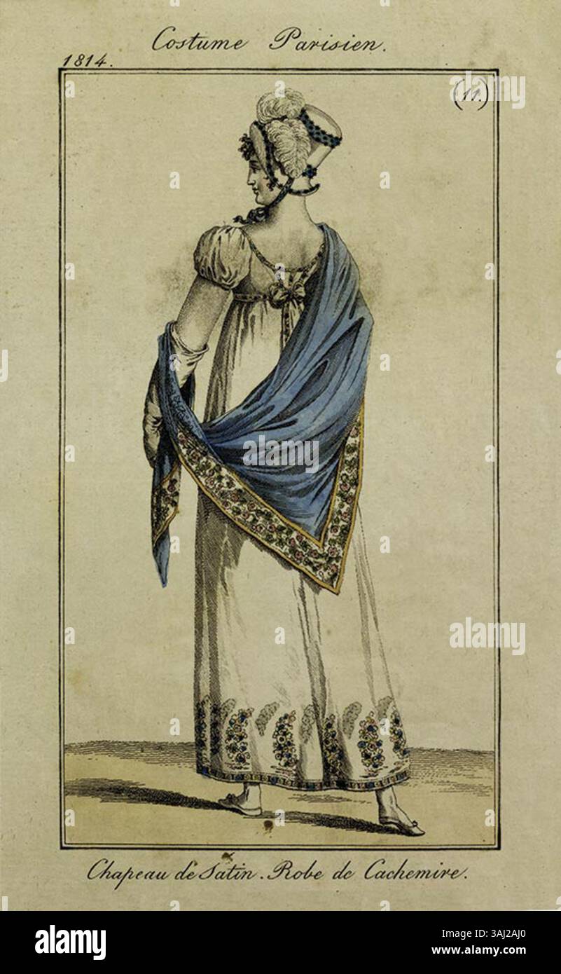 This 1814 print from the French School depicts Parisian costumes from ...