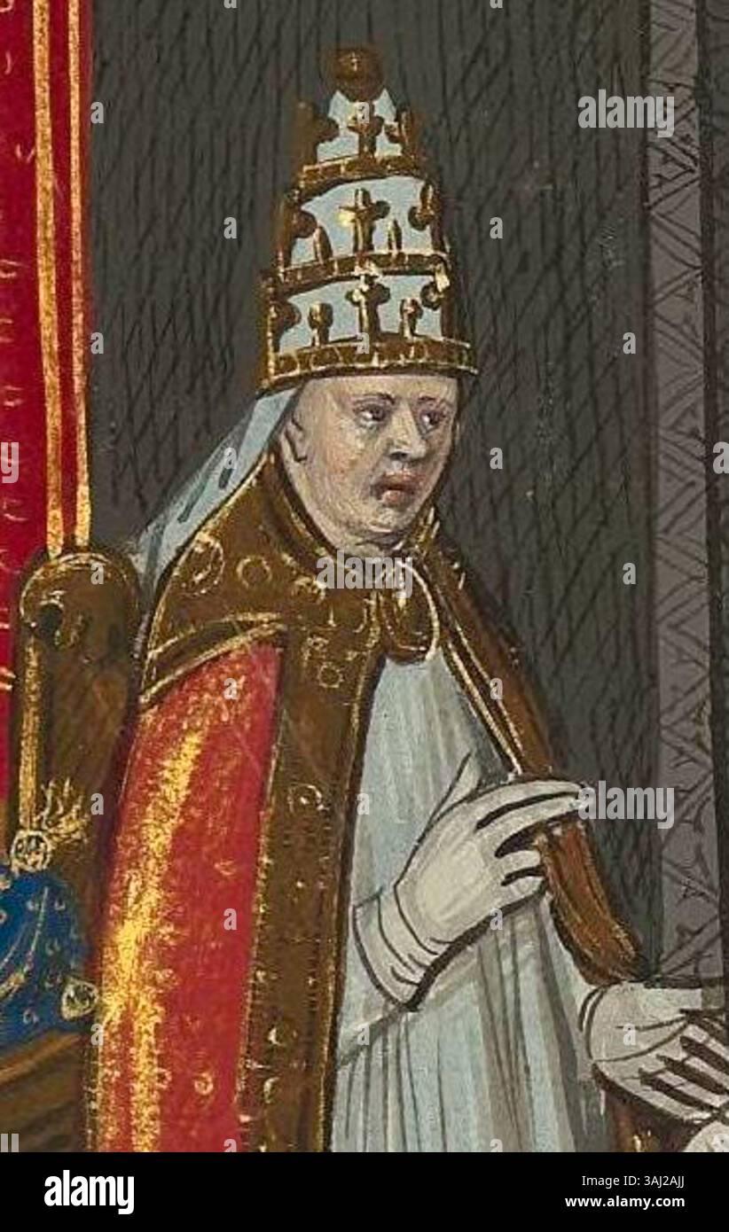 A miniature by the Master of the Cardinal de Bourbon, depicting Pope ...