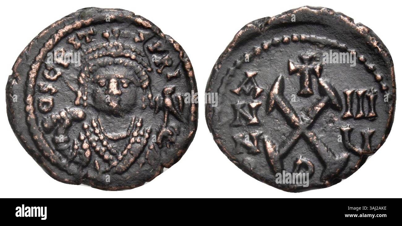 The decanummium of Emperor Maurice, minted between 589-590 in Antioch ...