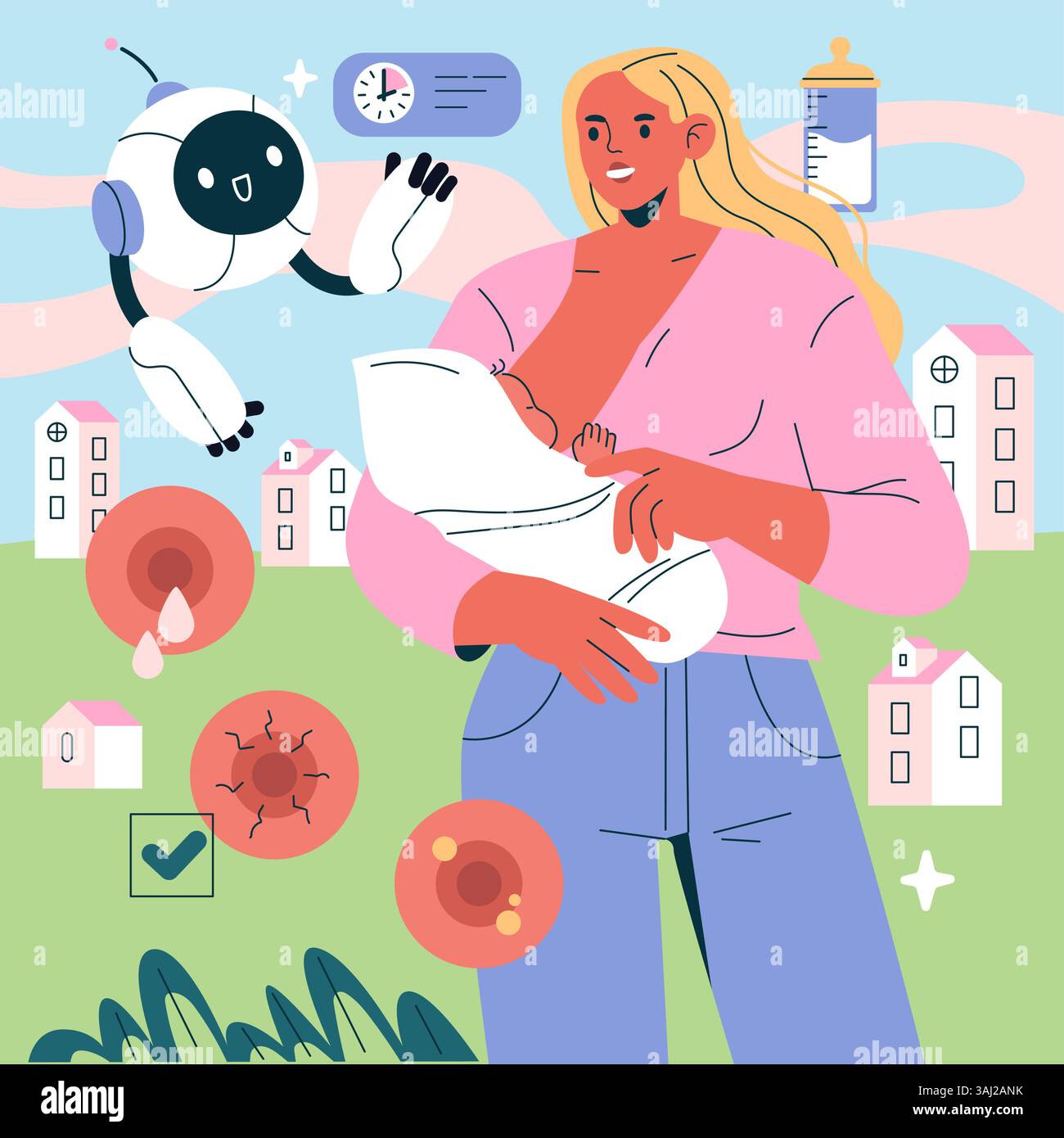 AI Pregnancy Counselor concept. This illustration features a mother ...