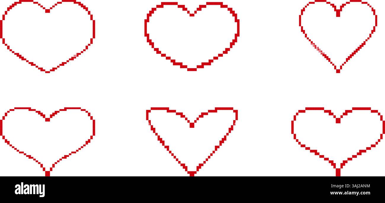 Heart Shaped Pixelated Icon Set. Pixel Art Symbol Collection Of Heart ...